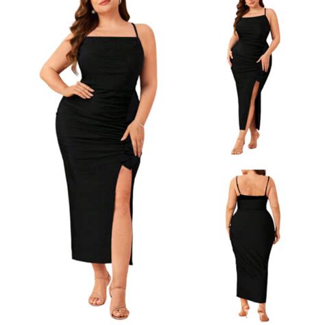 Plus Size Sexy Womens Party Club Strappy Split Badycon Dress Holiday