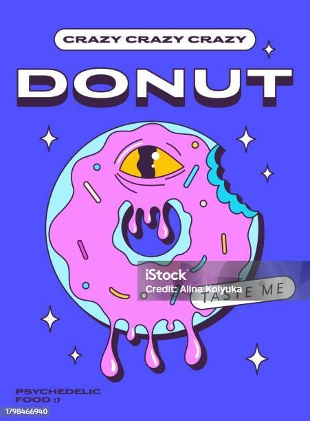 미친 현대 도넛과 트렌디 한 사이키델릭 포스터 이상한 노란 눈 벡터 일러스트 레이 션입니다 1990 1999 년에 대한 스톡 벡터 아트 및 기타 이미지 Istock