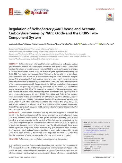 Pdf Regulation Of Helicobacter Pylori Urease And Acetone Carboxylase Genes By Nitric Oxide And