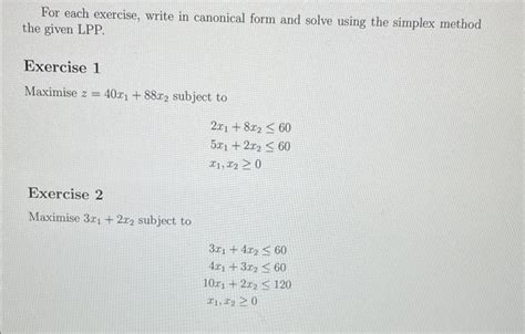 solved for each exercise write in canonical form and solve