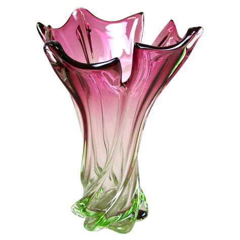 Vintage Hand Blown Murano Sommerso Art Glass Vase Mid Century Modern