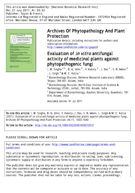 Pdf Evaluation Of In Vitro Antifungal Activity Of Medicinal Plants