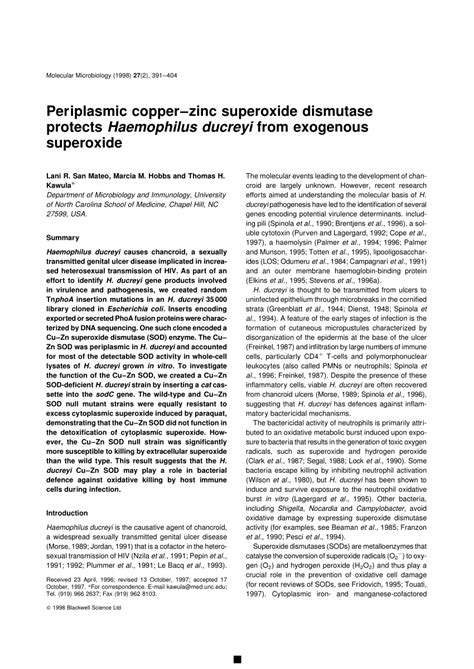 Pdf Periplasmic Copper Zinc Superoxide Dimutase Protects Haemophylin