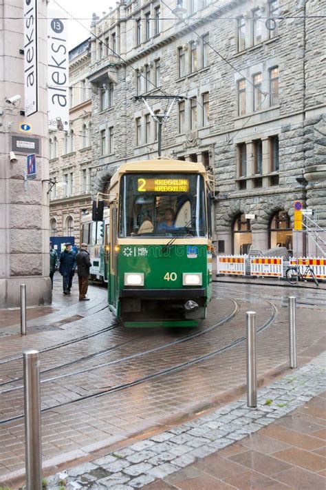 Helsinki Finland October 25the Movement Of The Tram On Streets Of