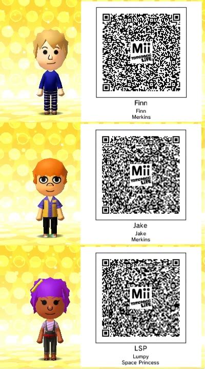 Tomodachi Life Adventure Time Qr Codes By Thesingettesrback On Deviantart