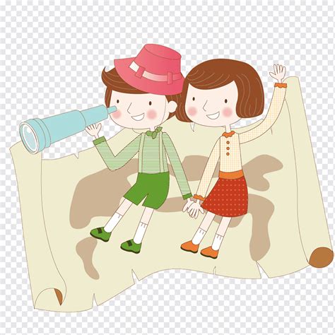 어린이 여행 만화 일러스트 레이 션지도 릴에 커플 사랑 사진술 포스터 Png Pngwing