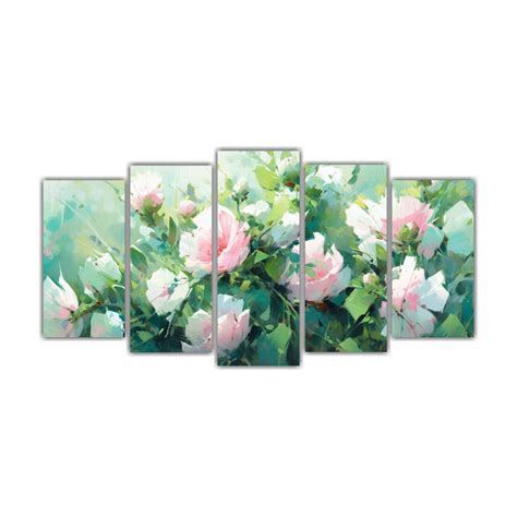 Cuadro De Flores En Lienzo De Galería Verde Y Magenta De Estilo Living En Cinco Lienzos
