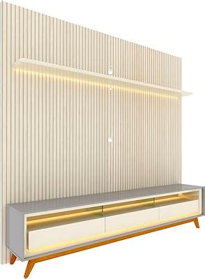 Painel e Rack LED e Rodízio Requinte 220 Nature Ripado 3D Off White Gelius Amazon br