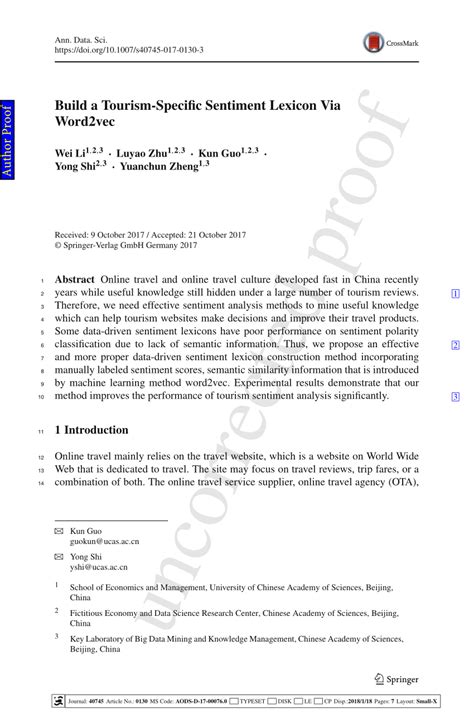 Pdf Build A Tourism Specific Sentiment Lexicon Via Word2vec