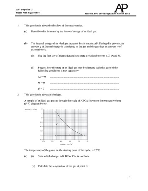 Thermodynamics Review Ap Physics 2 Problem Set