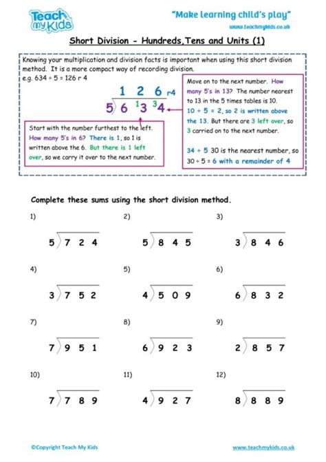 Short Division Sums Decimal Numbers Tmk Education