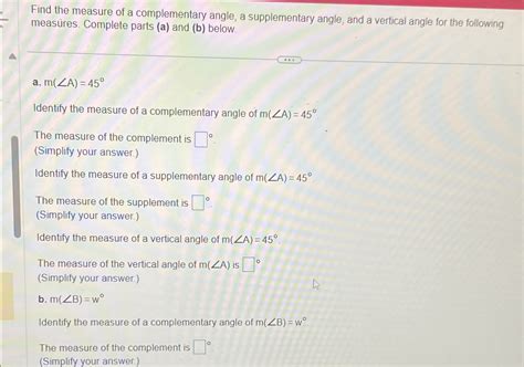 Solved Find the measure of a complementary angle, a | Chegg.com