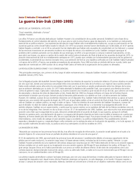 La Guerra Irán Irak 1980 1988 1 Parte Pdf Ejército Iraquí Irak