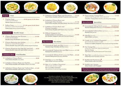 Menu At Golden Chopsticks Amsterdam