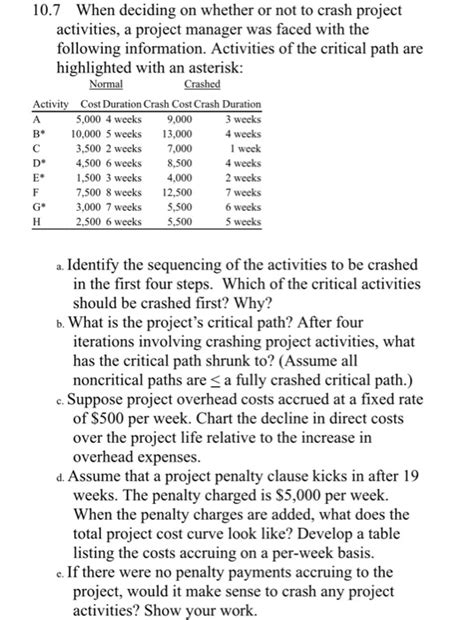 solved 10 7 when deciding on whether or not to crash project