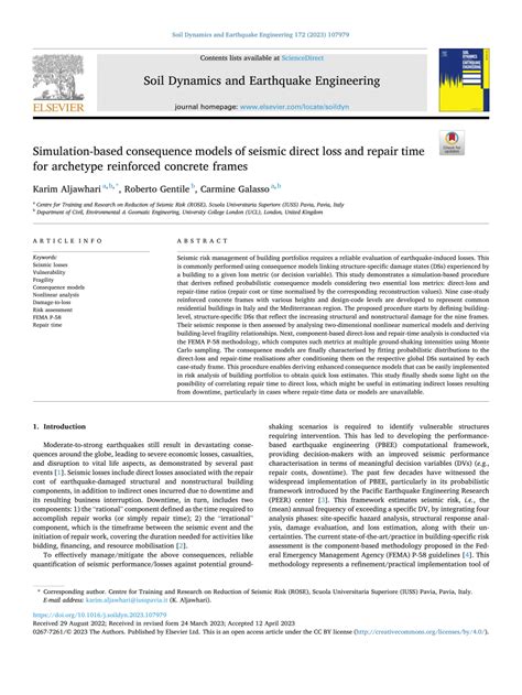 Pdf Simulation Based Consequence Models Of Seismic Direct Loss And Repair Time For Archetype