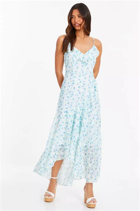 Blue Ditsy Print Chiffon Midaxi Dress Quiz Clothing