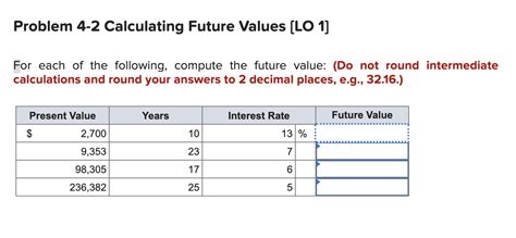 Solved Problem Calculating Future Values Lo For Each Chegg
