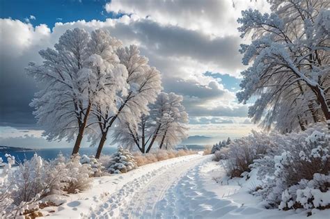Premium Ai Image Breathtaking View Of A Pathway And Trees Covered In