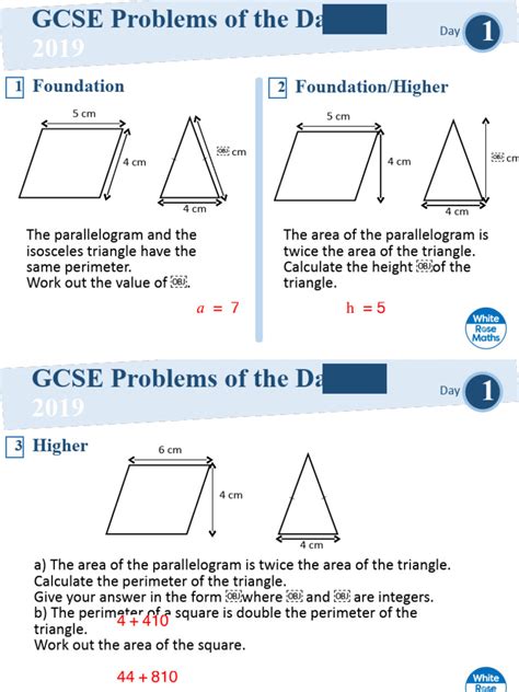 Gcse Problems Of The Day Full Set With Solutions Pdf Area Triangle