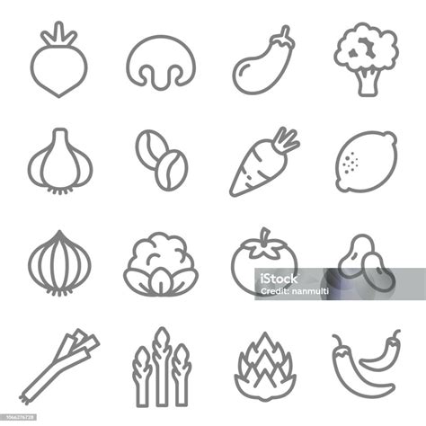 야채 재료 아이콘 벡터 세트 선 당근 토마토 고추 아스파라거스 아 티 초 크 양파 무 등을 포함 하 여 가지 채소에 대한 스톡 벡터 아트 및 기타 이미지 Istock