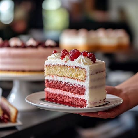 Delicious Raspberry And Cream Layer Cake Slice On A Plate Stock Image