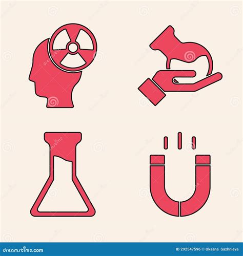 Set Magnet Head And Radiation Symbol Test Tube And Flask And Test