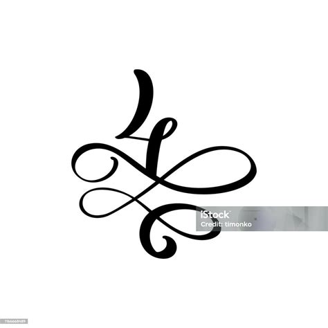 Vector Hand Drawn Kaligrafi Bunga Nomor 4 Monogram Atau Logo Hand