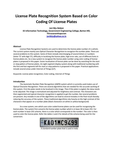 License Plate Recognition System Based On Color Coding Of License