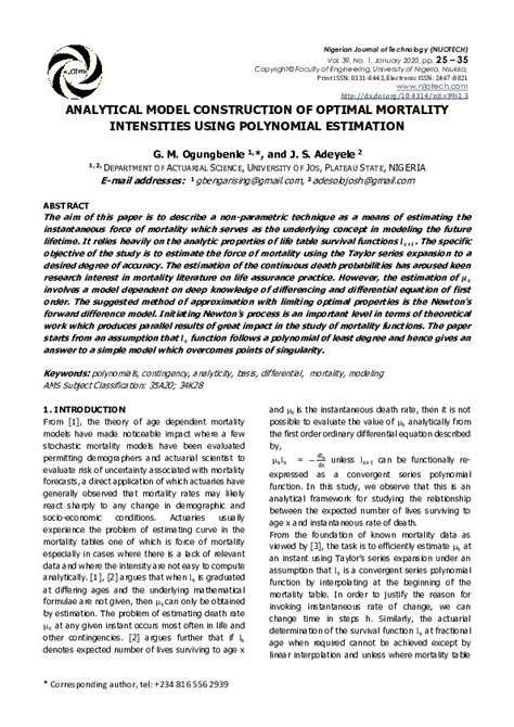 Pdf Analytical Model Construction Of Optimal Mortality Intensities