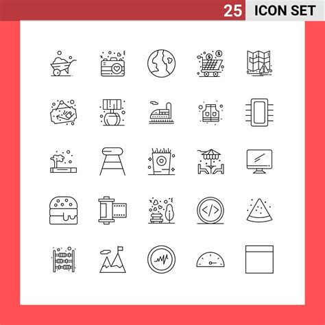 Pack Of 25 Creative Lines Of Notification Map Globe Shopping Full