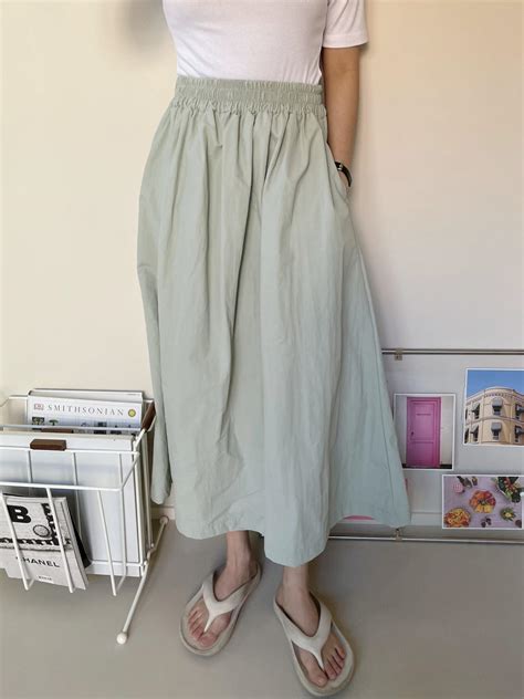 미닛미닛 778899가능 풀 바스락스커트 주름 밴딩 플레어롱치마 빅사이즈 아노락치마