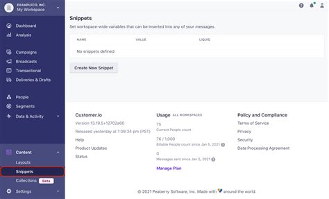 Reusing Content With Snippets Customer Io Docs