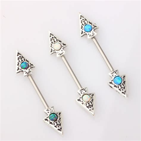 Opal Nipple Piercing Surgical Steel Bar Shield Vintage Barbell Ring Wish