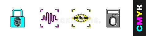 Set Fingerprint With Lock Voice Recognition Eye Scan And Icon Vector Stock Illustration