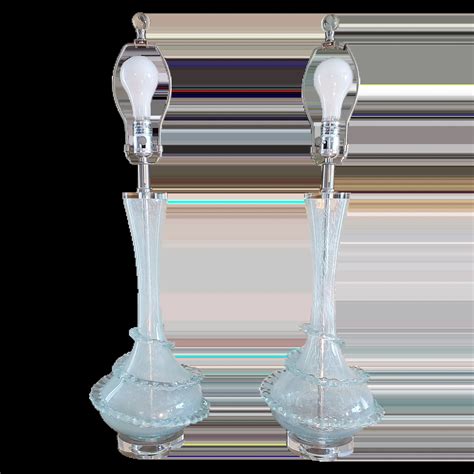 Pair Of Tall Murano Hand Blown Light Aqua Table Lamps 1950s Chairish