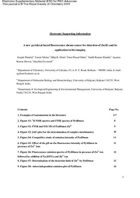 Pdf A New Pyridoxal Based Fluorescence Chemo Sensor For Detection Of Zn Ii And Its