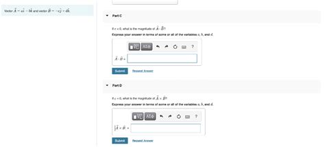 solved vector a ai −bk and vector b −cj dk part c if