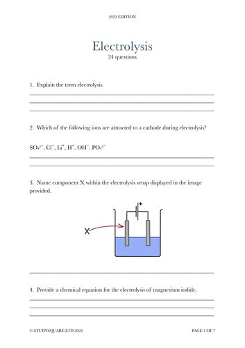 Electrolysis For Aqa Gcse Chemistry Slides Worksheet Mark Sheet