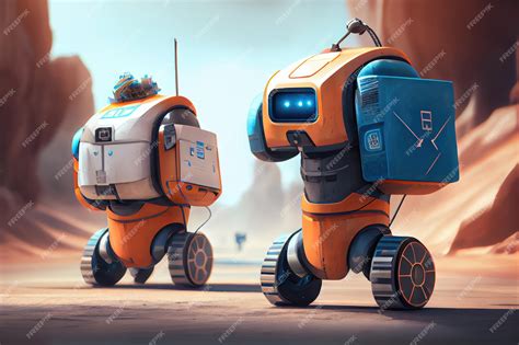 Premium Ai Image Team Of Futuristic Courier Robots Delivering