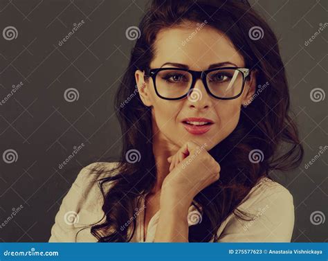 Beautiful Thinking Make Up Serious Brunette Business Woman Looking