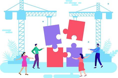Team Solving Jigsaw Puzzle 40519980 Vector Art At Vecteezy