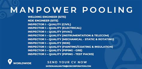 Greetings For Manpower Pooling We Are Looking For The Following