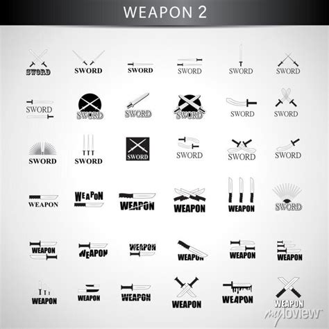 Sword Icons Set Isolated On Gray Background Wall Mural • Murals Cutter Wing Badge