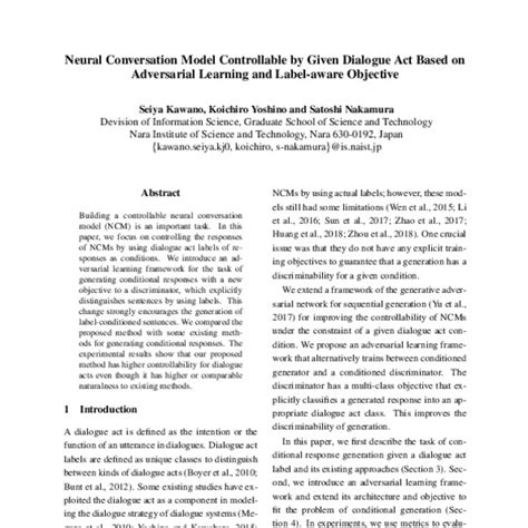 Neural Conversation Model Controllable By Given Dialogue Act Based On Adversarial Learning And