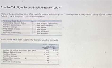 Solved Exercise 7 4 Algo Second Stage Allocation LO7 4 Chegg