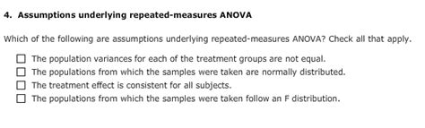 Solved 4 Assumptions Underlying Repeated Measures Anova