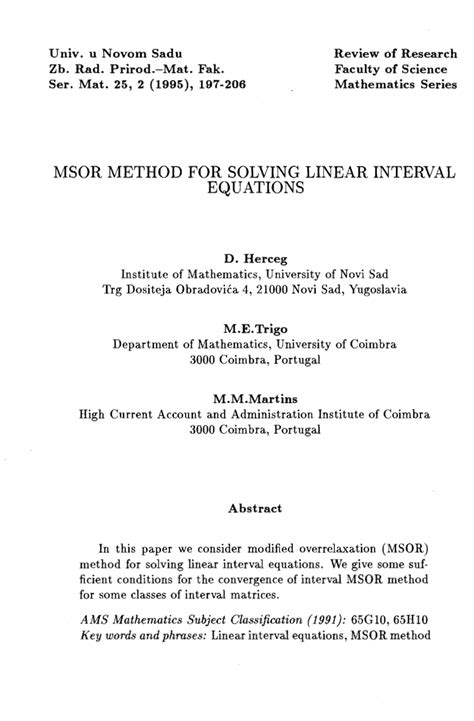 Pdf Msor Method For Solving Linear Interval Equations