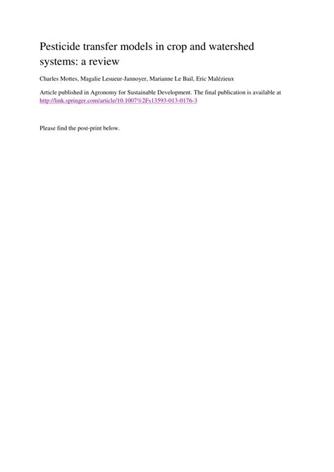 Pdf Pesticide Transfer Models In Crop And Watershed Systems A Review