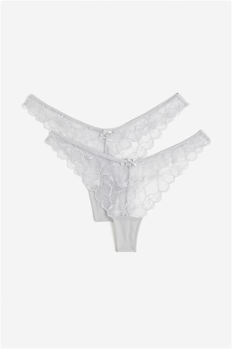 2 Pack Lace Thong Briefs Light Gray Ladies Handm Us
